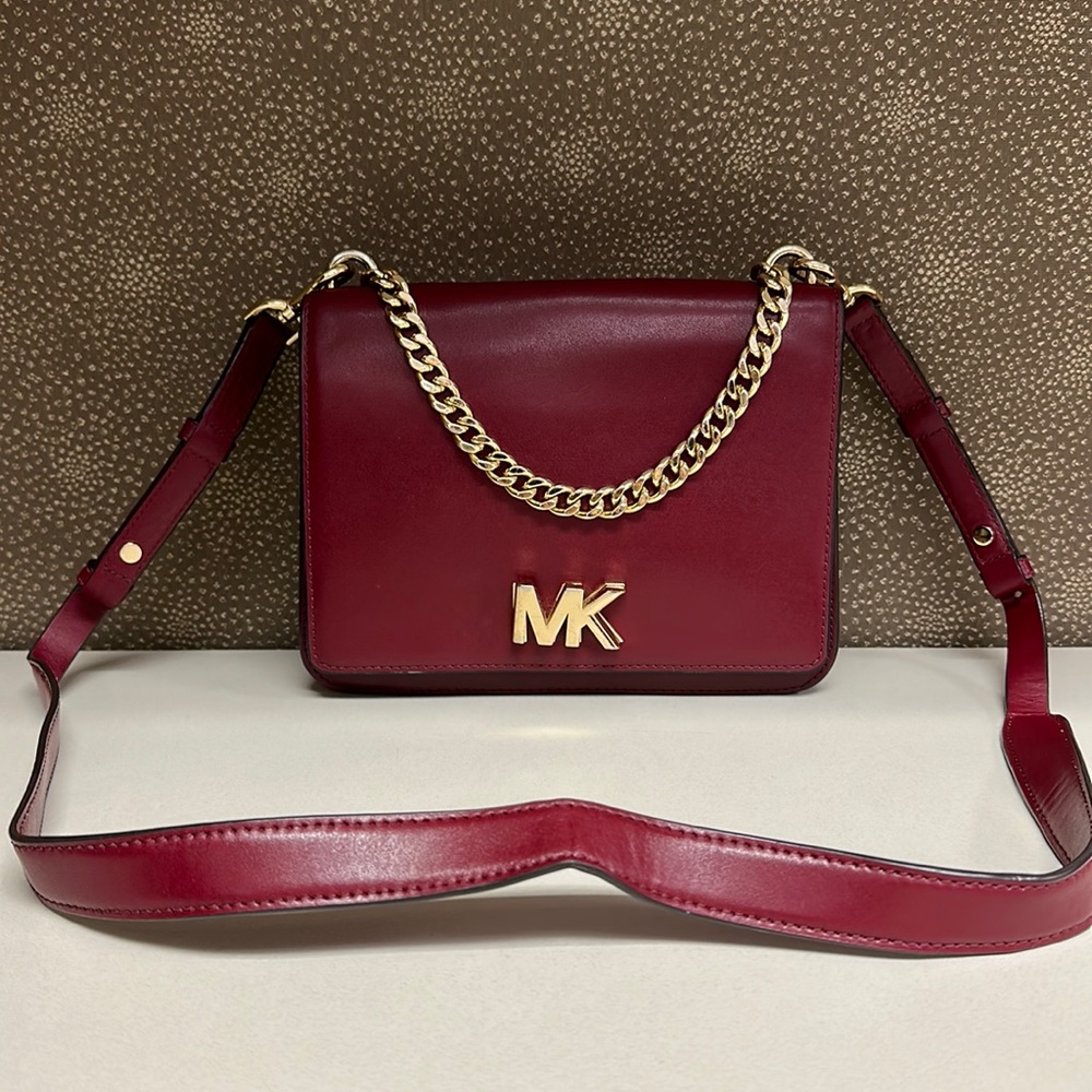 Michael Kors Mk Logo Turn Lock Leather Chain Crossbod… - Gem